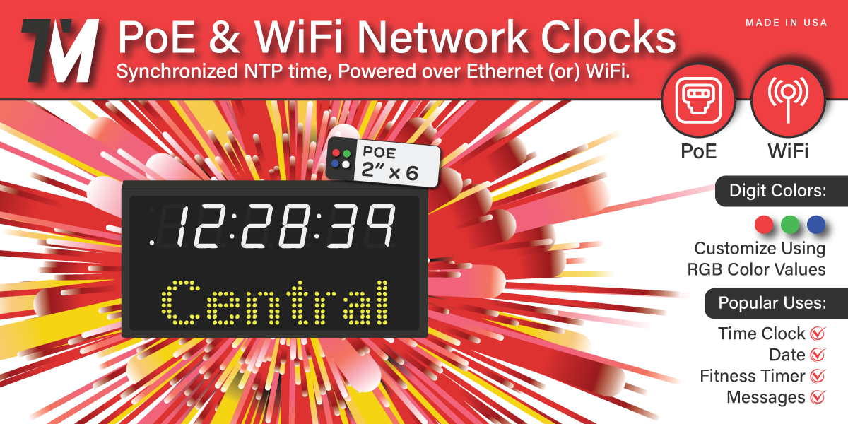 2 Row Dot Matrix Network Clocks - TimeMachines Inc.